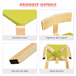 Costzon Kids Table and Chair Set, Wood Table and Chairs for Toddlers Reading, Arts, Crafts, Homework, Snack Time, 3 Piece Furniture for Playroom Home School Classroom, Childrens Table and Chair, Green