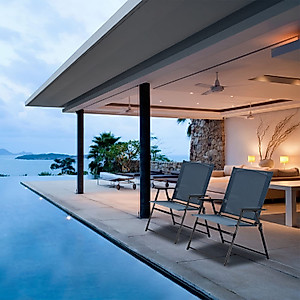 VICLLAX Patio Folding Chairs Set of 2, Outdoor Portable Sling Lawn Chairs for Camping Garden Pool Beach Yard, Dark Blue