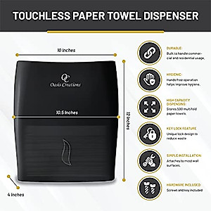 Touchless Paper Towel Dispenser by Oasis Creations - Wall Mount - Hold 500 Multifold Paper Towels - Black Smoke