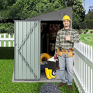 GRAVFORCE Metal Outdoor Storage Shed 4 x 8 FT, Steel Garden Shed with Lockable Door, Metal Sheds for Bike, Garbage Can, Tool, Lawnmower, Outside Sheds & Outdoor Storage for Backyard Patio