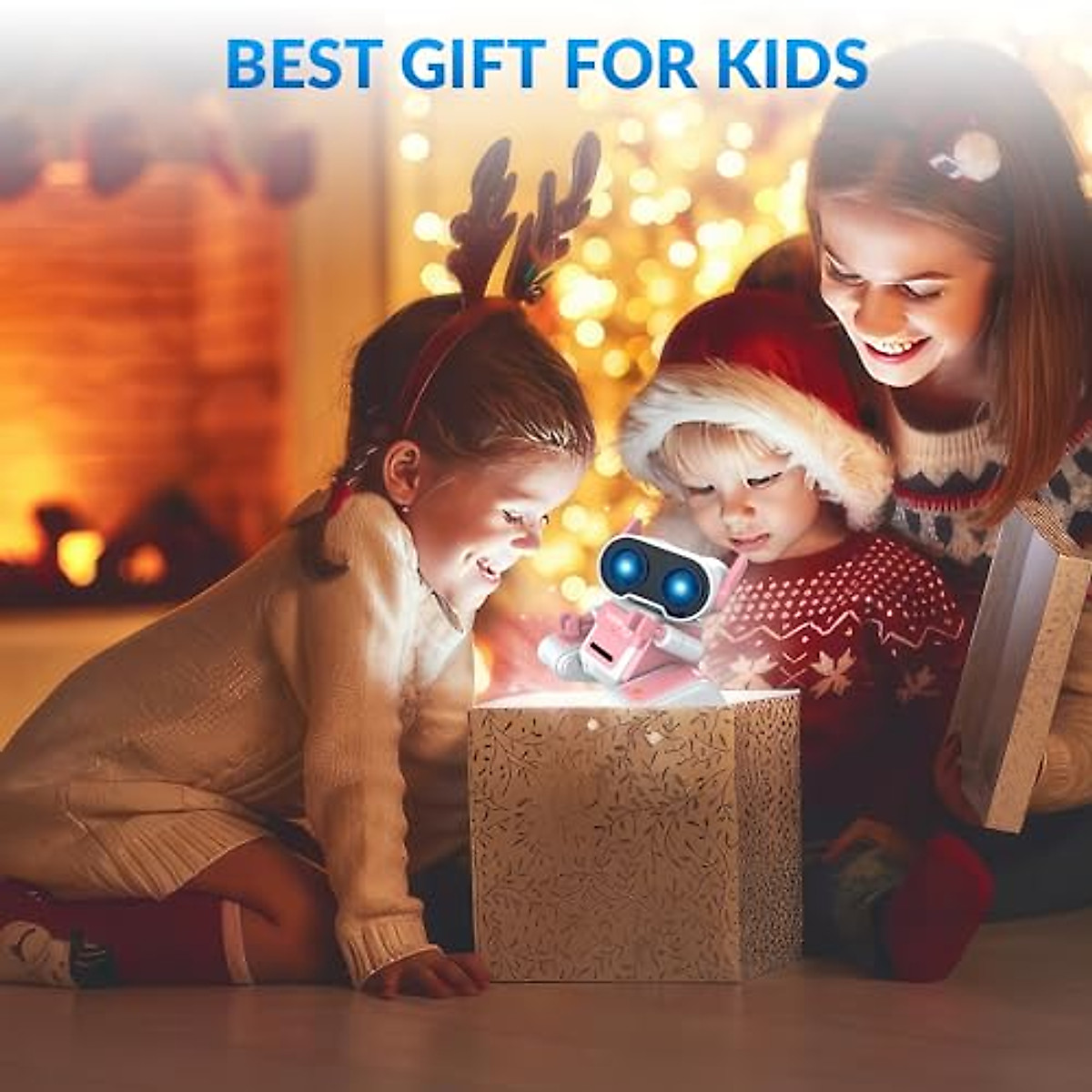 STEMTRON RC Robot Toys for Kids, Rechargeable Remote Control Robot Toy for Boys & Girls, with Auto Demo, Dance Moves, Music, Shining 7 Colors LED Eyes & Flexible Head, Ears & Arms