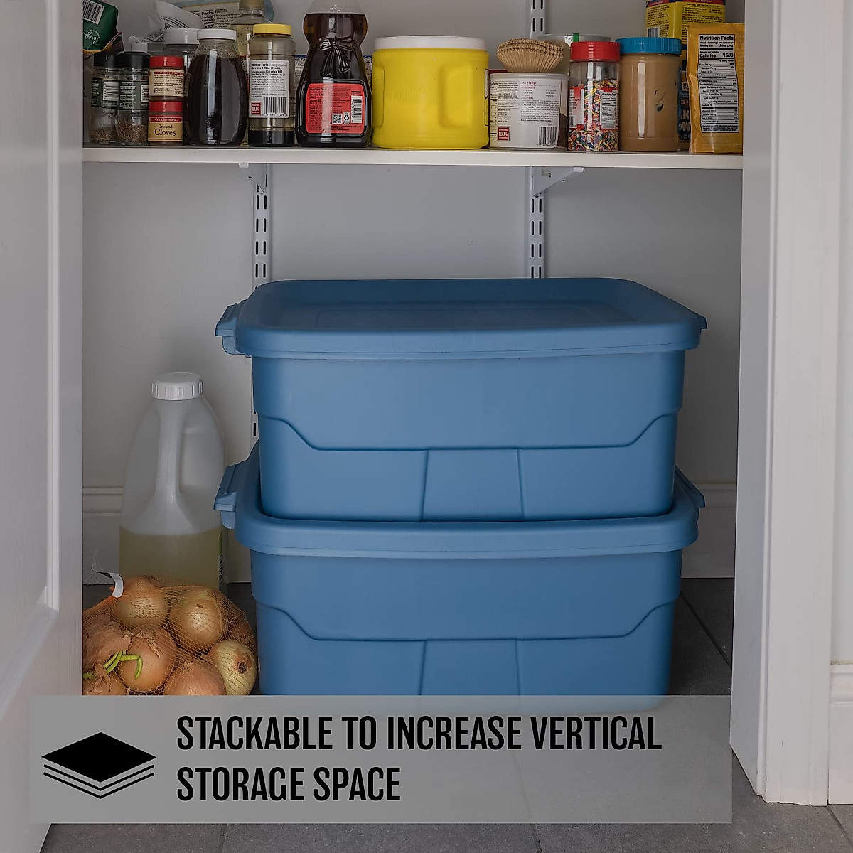 CX Rugged Tote, 10-Gallon Rugged Storage Container & Standard Snap Lid, (8.8”H x 24.2”W x 16.2”D), Stackable Organization Tote [4 Pack]