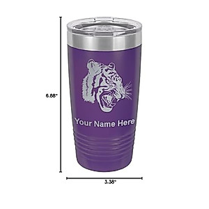 LaserGram 20oz Vacuum Insulated Tumbler Mug, Tiger Head, Personalized Engraving Included (Dark Purple)