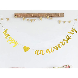 Happy Anniversary Glitter Banner, Bridal Shower, Engagement, Bachelorette,Wedding Announcement Party Photo Props(Gold)
