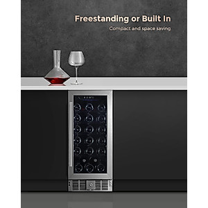 WATOOR 15 Inch Wine Cellar Refrigerator 30 Bottle Wine Cooler Lock Beverage Wine Center for Built-in & Free Standing | 36 F to 61 F Temperature Control l Stainless Steel Glass Door