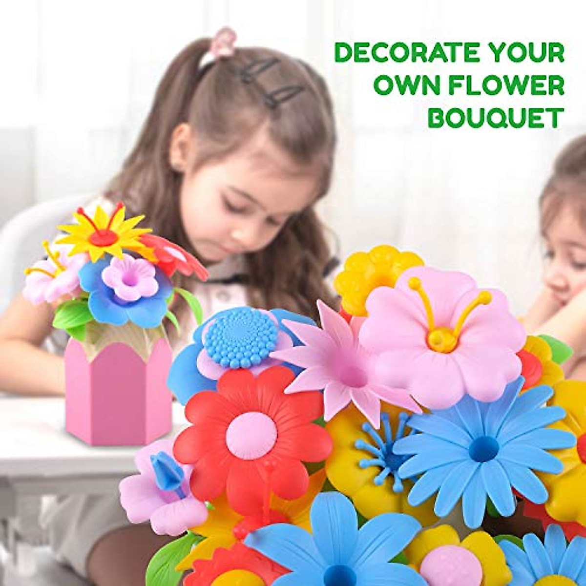 BFUNTOYS 81Pcs Flower Garden Building Toys for Girls 3 4 Year Old, Indoor Stacking Game Pretend Playset for Toddler, Educational Preschool Activities STEM Toy Gardening Gifts for Kids and Children