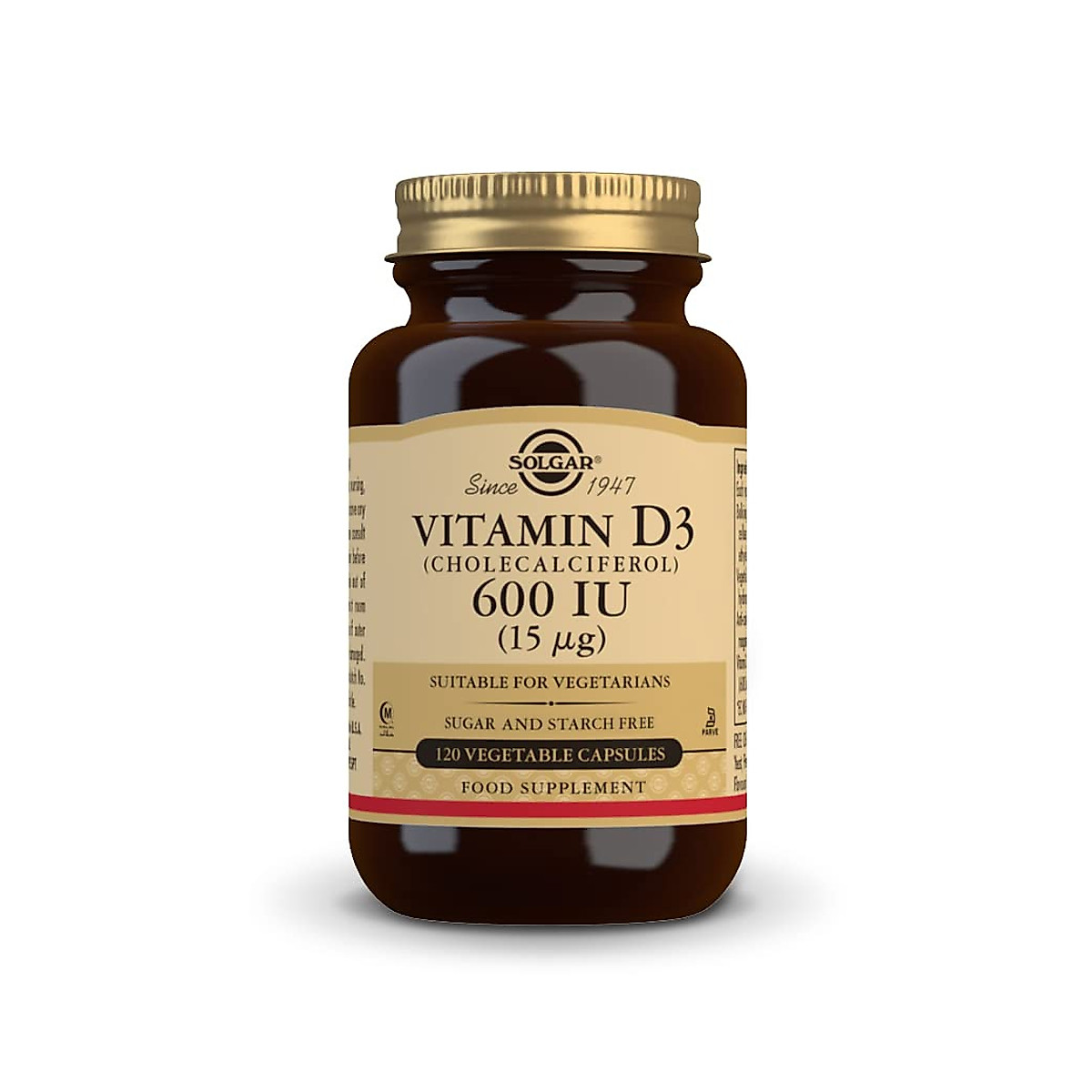 Solgar Vitamin D3 (Cholecalciferol) 15 mcg (600 IU), 120 Vegetable Capsules - Helps Maintain Healthy Bones & Teeth - Immune Support - Non-GMO, Gluten Free, Dairy Free, Kosher, Halal - 120 Servings