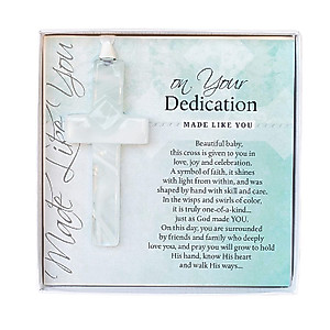 Handmade in USA Glass Cross With Sentiment - Perfect Baby Dedication Gift/Keepsake
