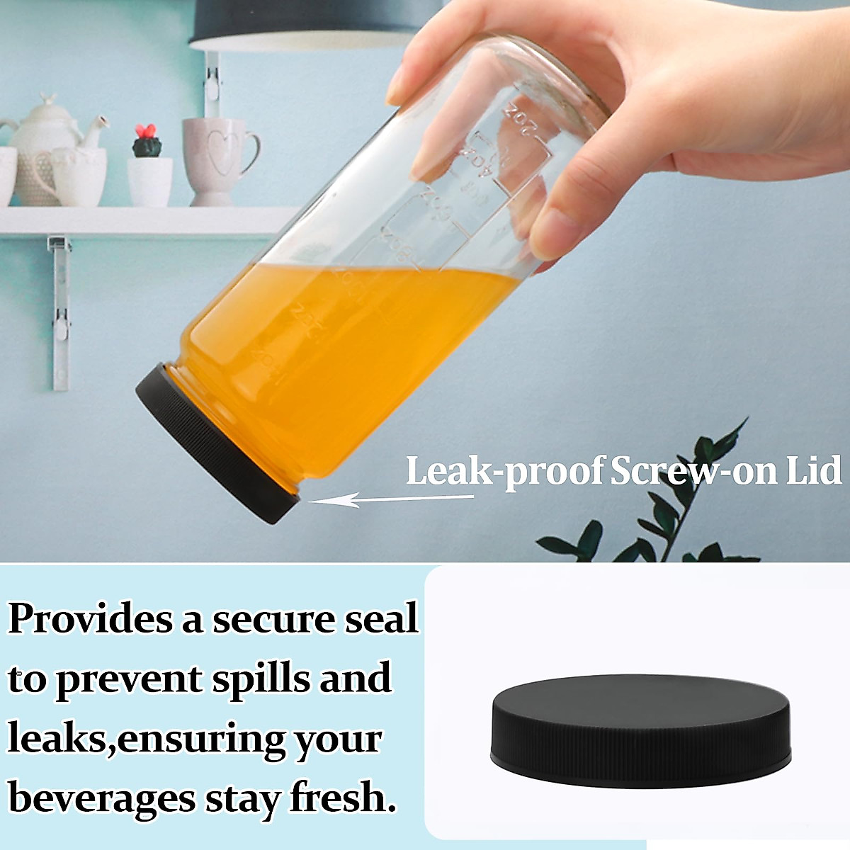 Encheng 16 oz Glass Juice Bottles with Lids,9 Pack Reusable Drinking Jars with Lids and Straws,Clear Round Smoothies Cup for Juicing,Kombucha,Water,Milk,Travel
