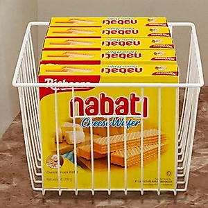 Slideep 11'' Farmhouse Freezer Food Storage Organizer Baskets Modern Refrigerator Metal Wire Basket Bin with Built-in Handles for Kitchen, Pantry, Bathroom, Cabinets, White -Set of 6