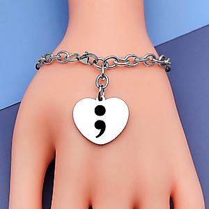 Semicolon Bracelet for Women Men Suicide Awareness Mental Health Stainless Steel Engraving Bracelet Birthday Gift for Cancer Survivor Prevention Awareness Depression Inspirational Gift Jewelry Gift