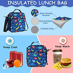 RAVUO Lunch Bag for Kids, Insulated Lunch Box Large Reusable Lunch Tote with Detachable Shoulder Strap,Water Resistant Thermal School Lunch Cooler for Girls and Boys (Dinosaur)