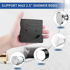 ShowerCurtain Rod Holder Wall Mount–Bathroom Pole Retainer BracketsI Adhesive Shower Curtain Rod Holder | Stainless Steel Screw for Drilling Installation | Invisible Wall Mount Holder | 2 Pack (Black)