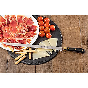 ARCOS Carving Knife 12 Inch Stainless Steel. Ham Slicer Knife for Cutting Ham and Meat. Ergonomic Polyoxymethylene Handle and 300mm Blade. Series Regia. Color Black/Gold