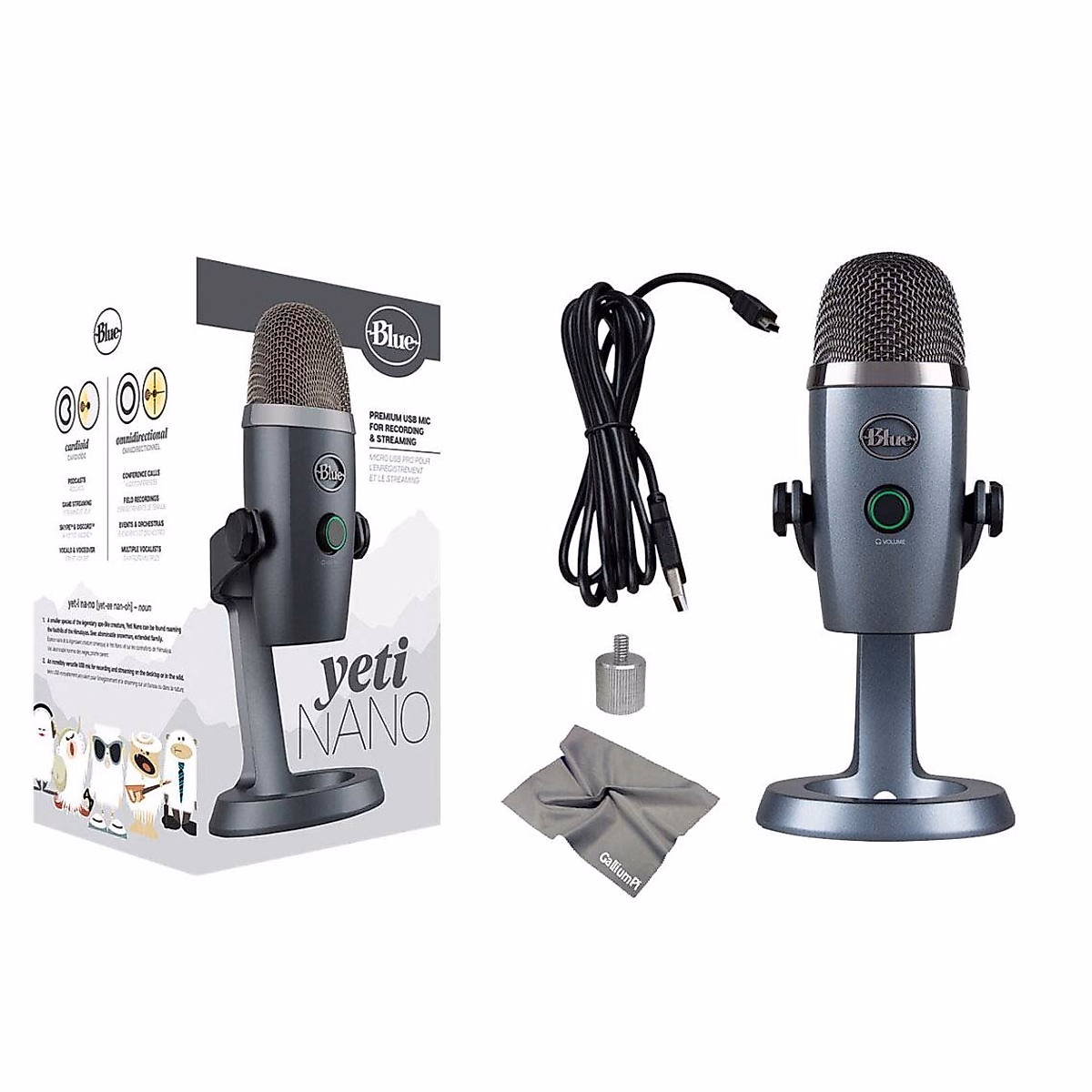 Newest Blue Yeti Nano Premium USB Microphone for Gaming, Streaming,Podcasting, PC & Mac with GalliumPi Bundles