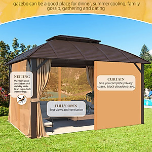 YOLENY 10'x13' Hardtop Gazebo with Galvanized Steel Arc Double Roof，Aluminum Frame Included, Outdoor Canopy Gazebos with Curtain&Netting, Sunshade for Gardens, Lawns, Deck