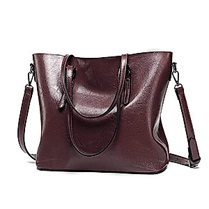 WIOLETA Large Leather Tote Bag for Women Vintage Top Handle Satchel Handbags Shoulder Tote Purse Crossbody Bag (Red)