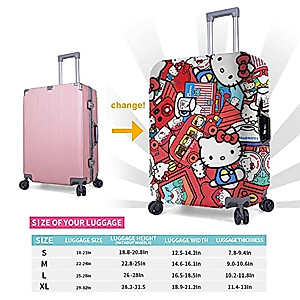 ISUNIET Washable Elastic Cartoon Pink Cat Luggage Cover Travel Suitcase Protective Cover Trunk Case Fits 18''-32'' Suitcase Protector Baggage With Concealed Zipper Gifts for Women Girls Map 4 Small