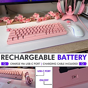 Tilted Nation 65% Percent Keyboard Pink - Compact Hot Swappable Mechanical Keyboard - Dual Wired or 2.4G Wireless RGB Gaming Keyboard - Rechargeable, 68 Key, Customizable RGB, Brown Switches