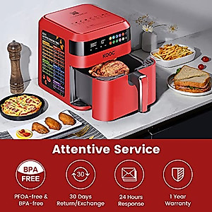 KOOC Air Fryer, 6.5 Quart 10 in 1 Electric Air Fryer Oven (Free Cheat Sheet for Quick Reference), LED Touch Digital Screen, Easy Customized Temp/Time, Nonstick Basket, 1700W, Red