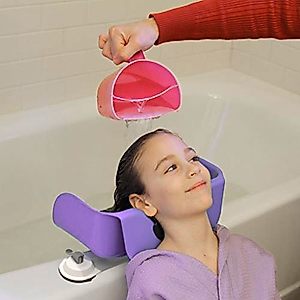 Shampoo Buddy Portable Hair Wash Basin for Children, Toddlers, Kids, Teens | Portable Shampoo Bowl for use on Bathtub or Sink | Hair Washing Basin for Kids| Tear-Free Rinser for Children (Purple)