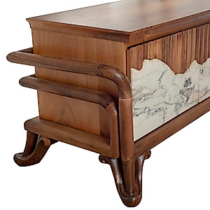 Angora Apex TV Unit - Mid Century Modern Style with Marble Accent | 100% Black Walnut Wood Entertainment Stand for TVs up to 90 Inches | Natural Walnut Wood Furniture Made in Turkey