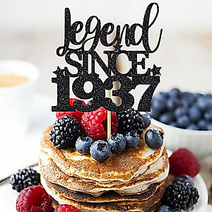 Legend Since 1937 Cake Topper for 85th Men and Women Birthday Party ，black gold glitter cake decoration supplies