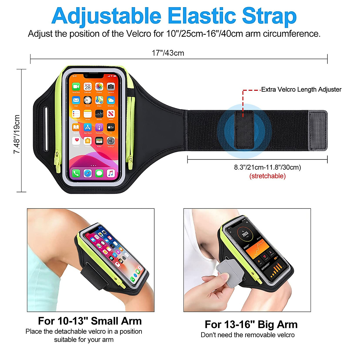6.8'' Arm Band for Phone for Running, Running Gear Essentials for Thick Phone Case, Running Phone Holder Armband Bag for iPhone 15 14 13 12 11 Pro Max Galaxy with Car Home Key Zipper Earphone Pocket