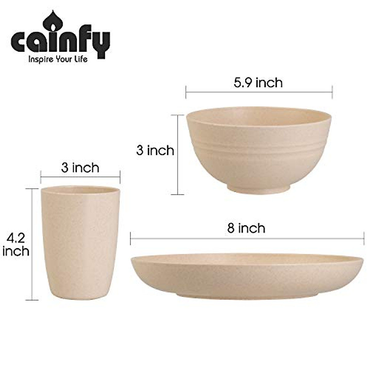 Cainfy Wheat Straw Dinnerware Sets for 4, 12PCS Unbreakable Lightweight Reusable Dinner Plates Camping Bowls Set for Kids, Dishwasher and Microwave Safe