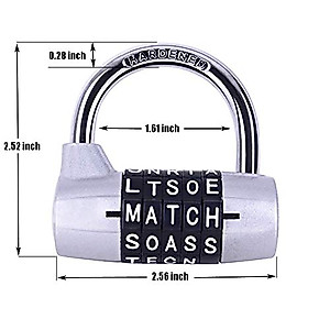 Combination Padlock - 5 dials, Locker Locks Set Your own Word Combination Padlock, 1 Pack, (Silver)