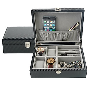 Decorebay Executive Leather Watch Box, Cufflink, Ring Storage Jewelry Box Organizer and Jewellery Box for Men (Crow)