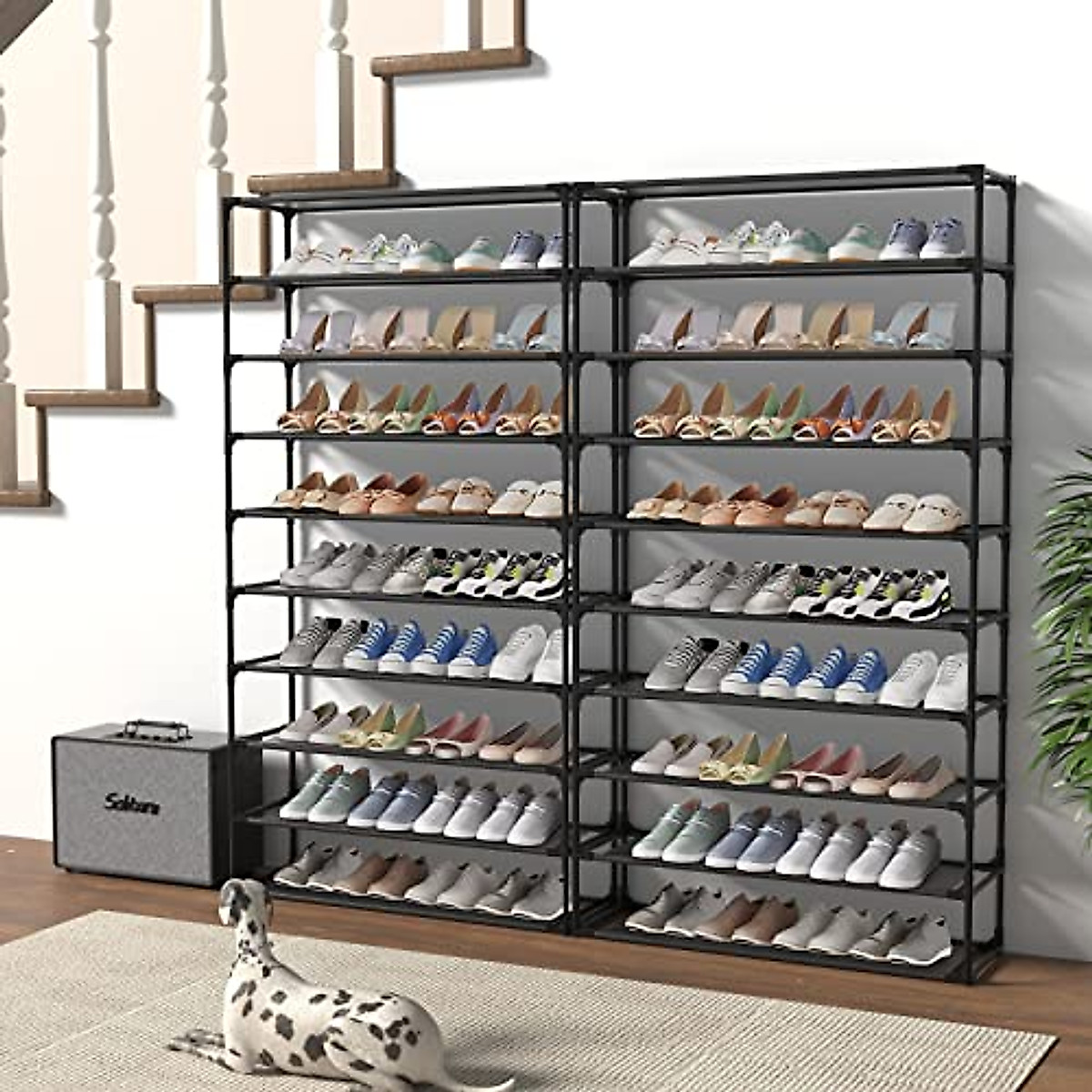 TY ARTS & CULTURE 2 Pack 10-Tiers Shoe Rack Organizer, Sturdy Metal Pipes & Durable Non-Woven Fabric, Space Saving Tall Shoe Rack Hold 80-100 Pairs, Shoe Rack for Entryway (Black)