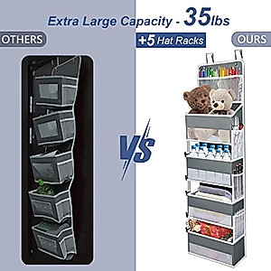 Aeeteek 1 Pack 5-Shelf Over Door Hanging Organizer Houseware Storage Bag Wall Mount Containers with Mesh Pockets Large Capacity Shelves Drawers for Bedroom Closet Kitchen (Light Grey)