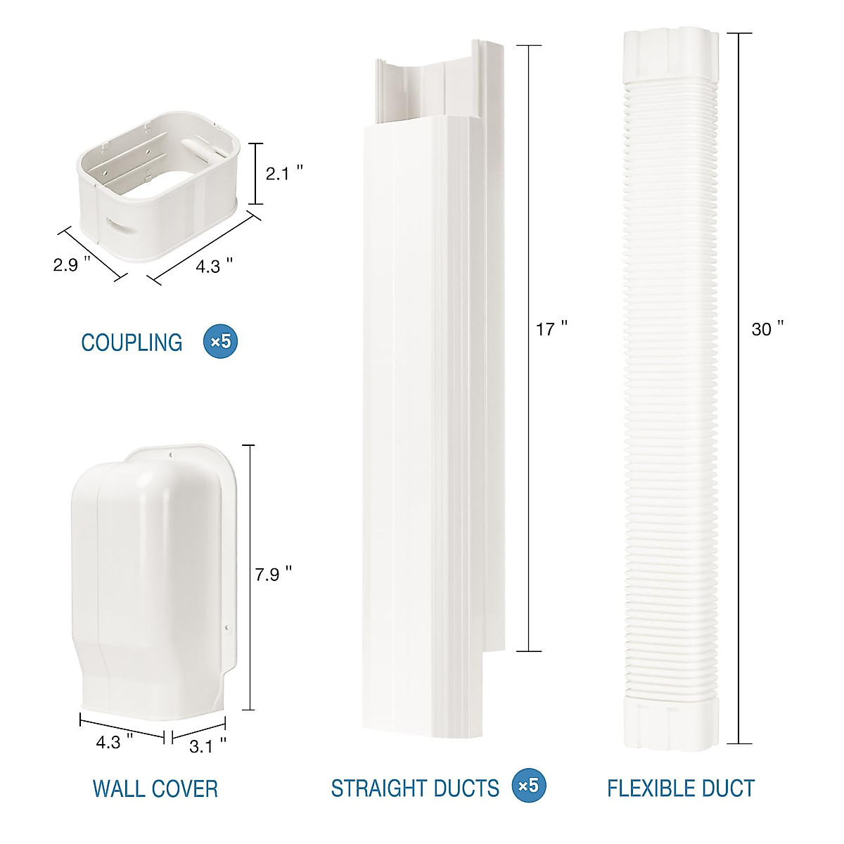 4" W 9Ft L Line Set Cover Kit for Mini Split Air Conditioners Decorative PVC Slim Line Cover for Central AC & Heat Pumps Systems Tubing Cover