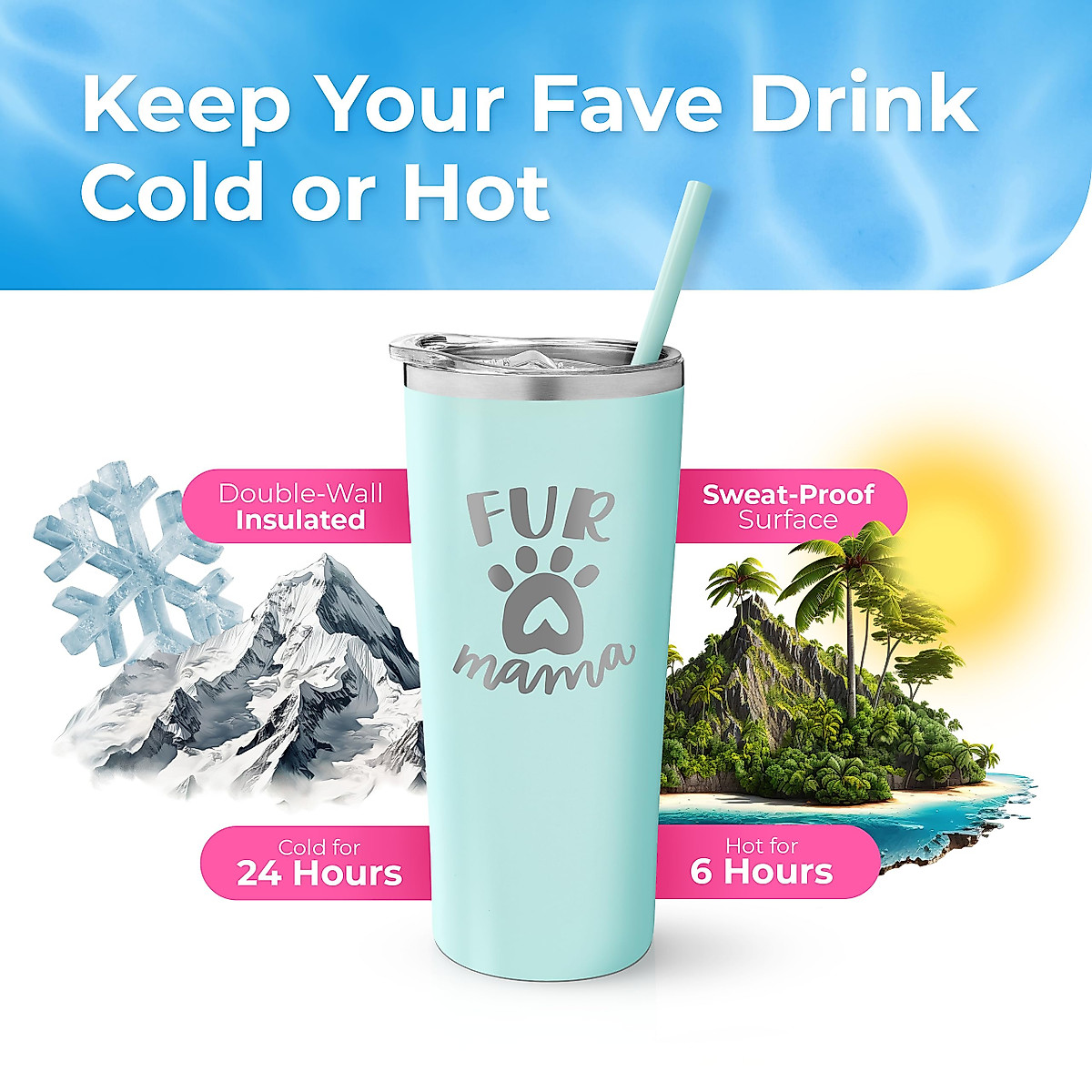 Fur Mama Insulated Stainless Steel Tumbler with Lid and Straw - Personalized Insulated Travel Mug for Wine, Coffee, Water - Dog Mom Gift, Dog Owner, Dog Lover - For the Kitchen or On-the-Go!