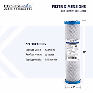 Hydronix CB-45-2001 Whole House, Commercial & Industrial NSF Coconut Carbon Block Water Filter, 4.5" x 20" - 1 Micron