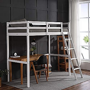 JOYMOR High Loft Bed Frame Twin Wooden Loft Bed for Kids, Junior, Teens, Adults Single Bed, No Box Spring Needed,White
