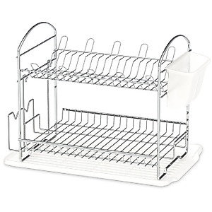 Simple Houseware 2-Tier Dish Rack with Drainboard, Chrome