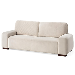 AMERLIFE Sofa, 89 inch Oversized Couch with Thick Armrest, Comfy Sofa Couch for Living Room-3 Seater Sofa in White Corduroy