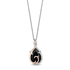 Jewelili Disney Villain Maleficent Inspired Drop Necklace Pendant for Women with 1/10 CTTW Black Spinal and Diamonds in 10K Rose Gold Enchanted Disney Fine Jewelry