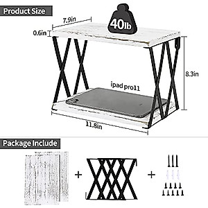 Sapowerntus Floating Nightstand Shelves Wall Mounted, 2 Tier Bedside Table for Bedroom, Rustic White Wood Basket Box Shelf with X Mental Bracket, Small Storage Decor in Bathroom Living Room