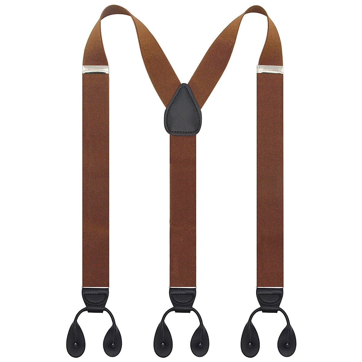 Timiot Y Back Button 1.4" Suspenders for Men with Stylish Leather Button Ends(Coffe)