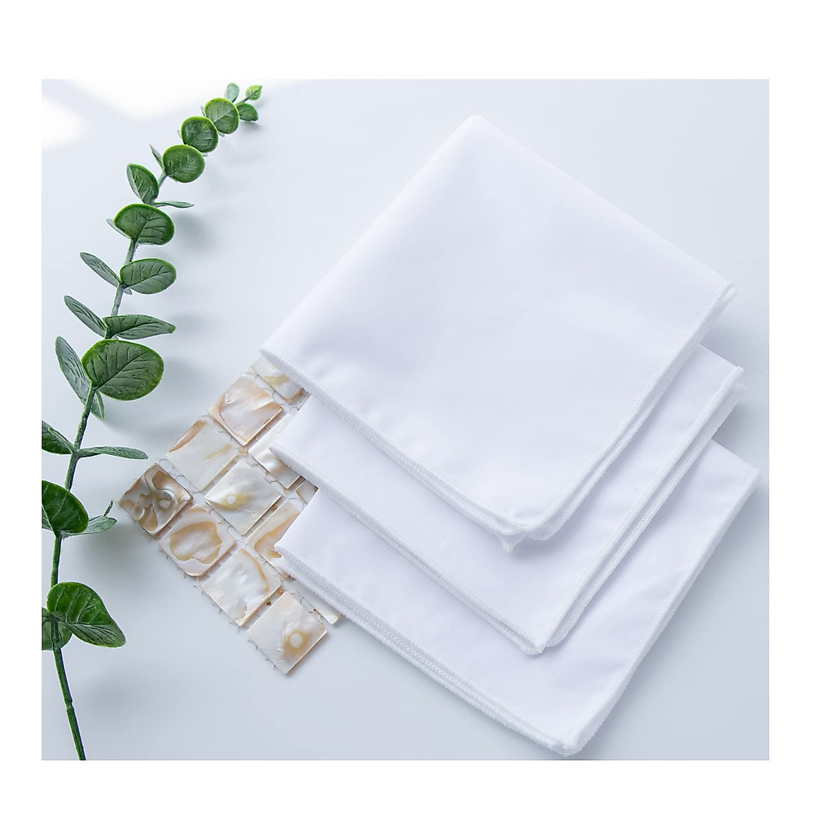 3-Pk Mens Cotton White Pocket Square with Color Border(10 Colors)