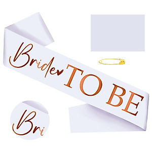 Generic Bride to Be Sash with Rose Gold Foil, White Bachelorette Sash for Bridal Shower Bachelorette Party Wedding Hen Party Decorations Engagement Gifts Jokes and Favors