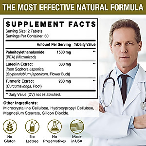 Rosmolo 1500 MG Palmitoylethanolamide with Luteolin 98% & Turmeric, High Absorption, Micronized Pea Supplement for Discomfort Management- USA Made - 60 Tablets