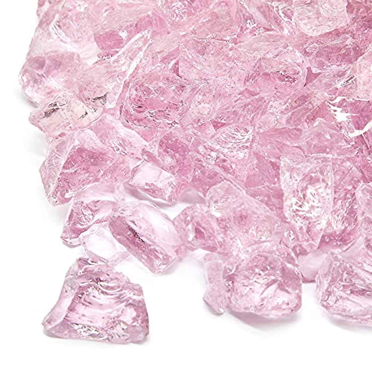 TWINKLING High Luster Fire Glass Gravel Stone,Broken Glass,Fire Pit Glass,Crushed Glass for Fireplace Pit Aquarium Garden Decoration,1-3cm,2-Pound Jar (Pink)