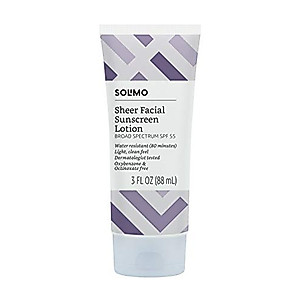 Amazon Brand - Solimo Sheer Face Sunscreen SPF 55, Formulated without Octinoxate & Oxybenzone, 3 Ounce (Pack of 1)