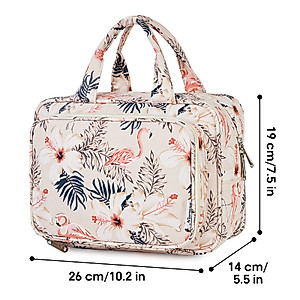Narwey Full Size Toiletry Bag Women Large Makeup Bag Organizer Travel Cosmetic Bag for Essentials accessories (Beige Bird)