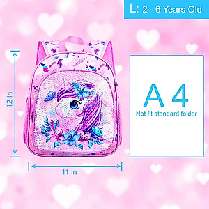 UFNDC Toddler Backpack for Girls, Kids Cute Unicorn Preschool Bookbag,Kindergarten Sequin School Bag