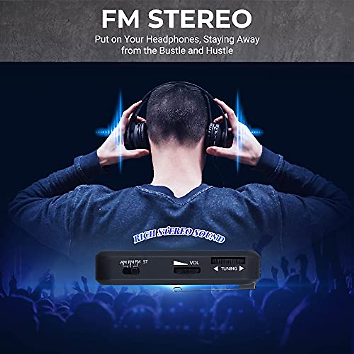 Pocket Radio Mini AM FM Stereo Radio Portable Battery Operated Radio, Includes Headphones, with Back Clip and Signal Indicator, Operated by AAA Batteries for Walking and Jogging, J-985 by PRUNUS